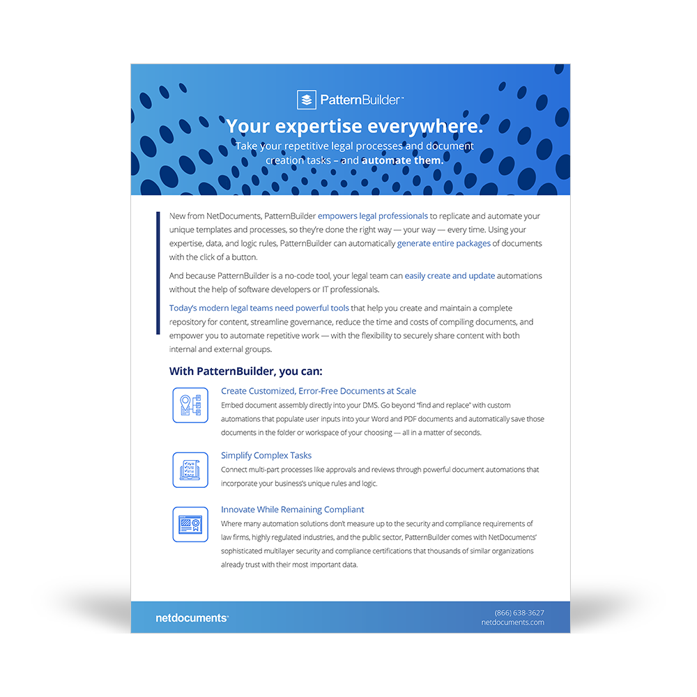 PatternBuilder Document & Workflow Automation | NetDocuments